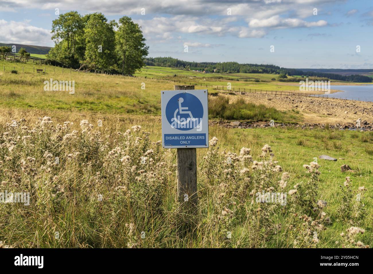 Sign: Disabled anglers only, seen at the Derwent Reservoir in County ...
