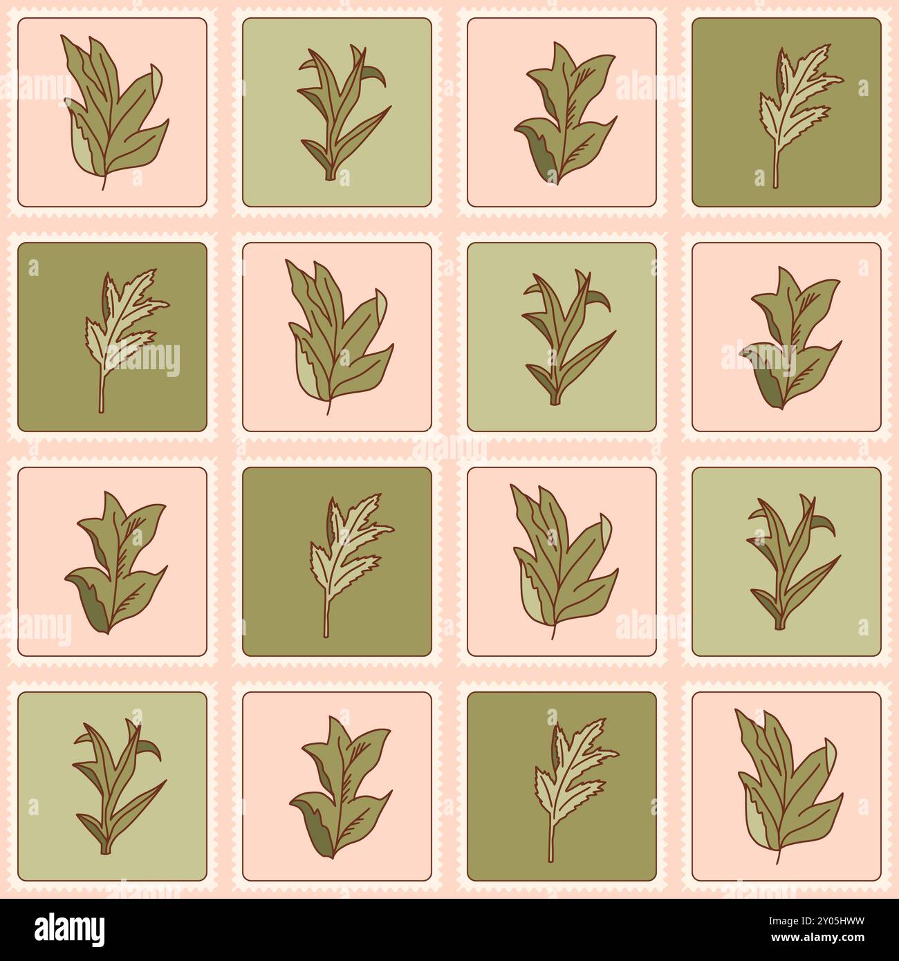Leaves quilted seamless pattern. Plant patchwork repeat background ...