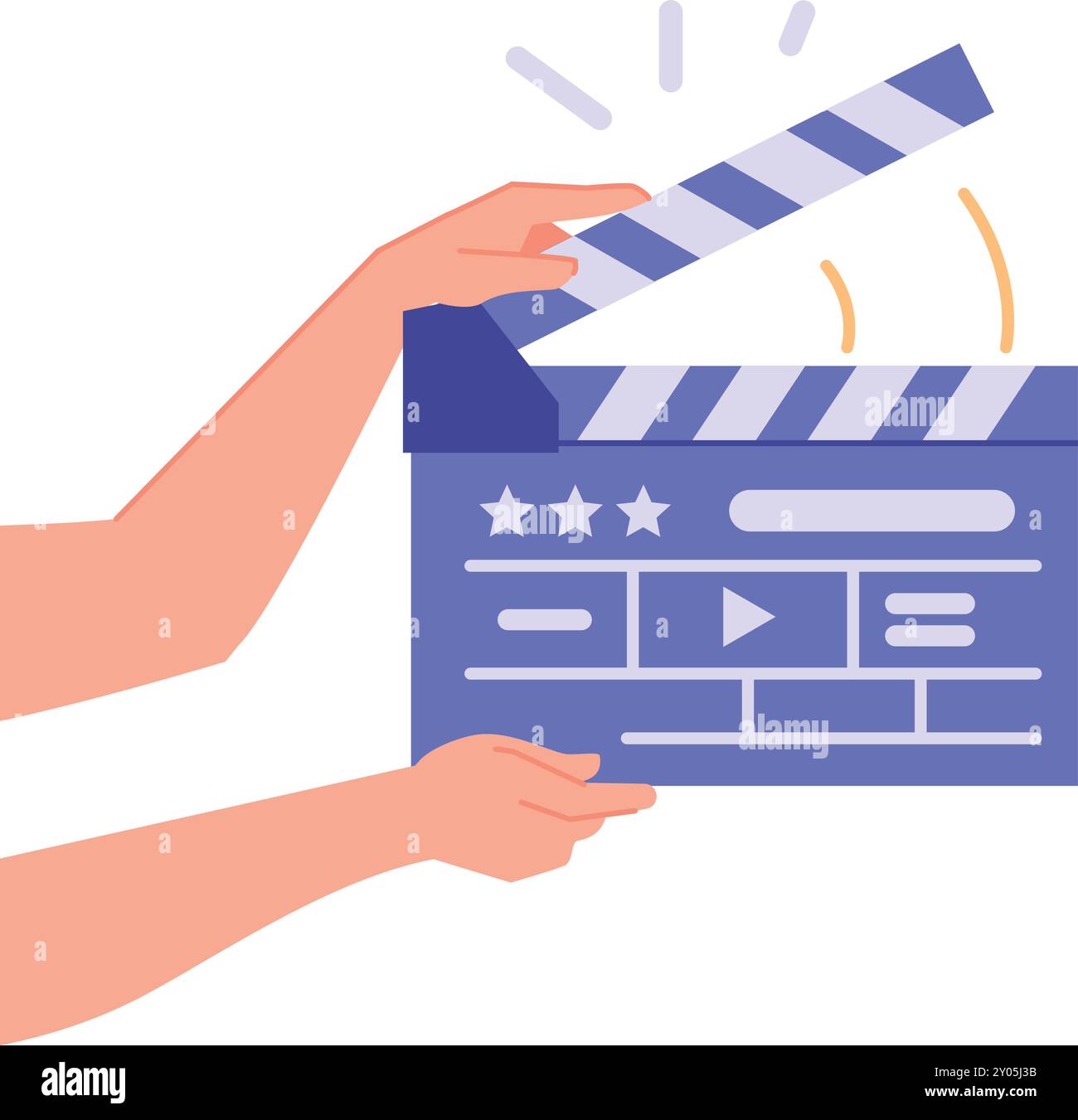 Cinema board clapping in human hands. Scene start isolated on white ...