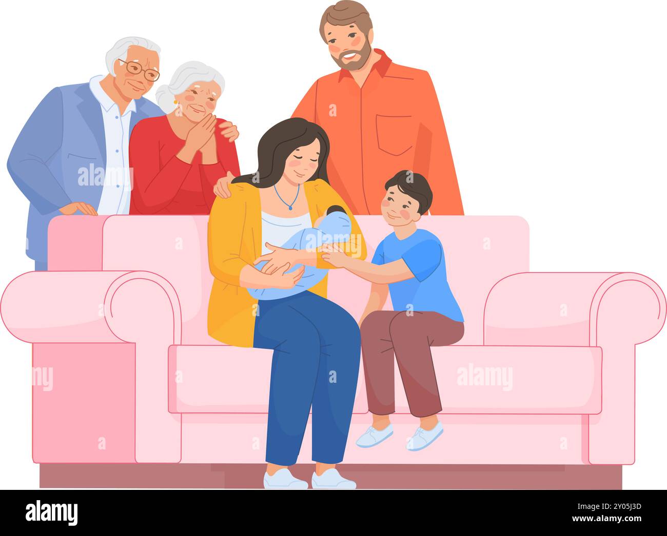 Happy family with newborn. Different generation together isolated on ...
