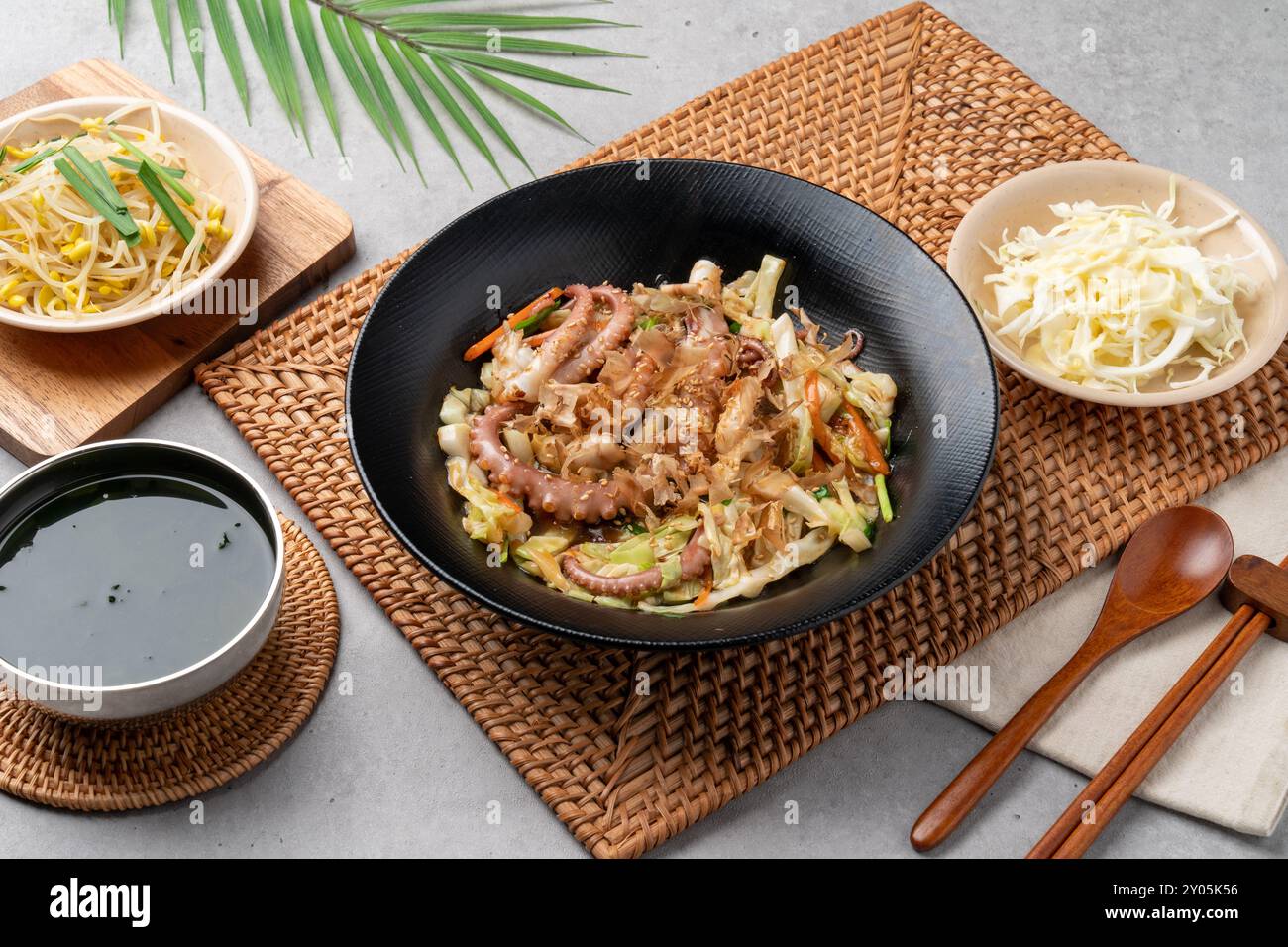 Korean food, octopus, stir-fry, side dishes, bean sprouts, soy sauce ...