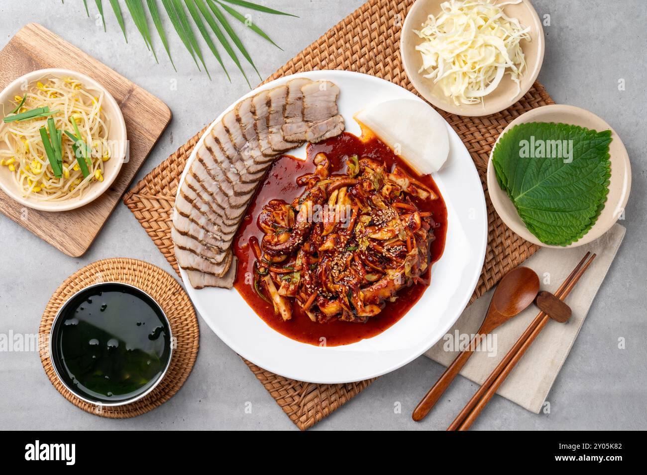 Korean food, octopus, stir-fry, side dishes, bean sprouts, soy sauce ...