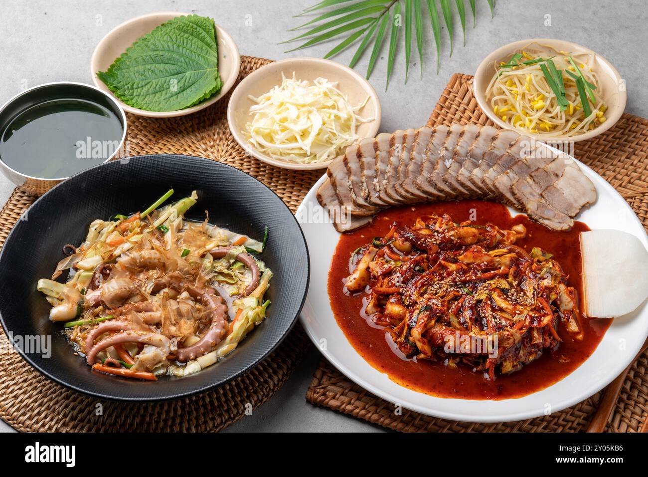 Korean food, octopus, stir-fry, side dishes, bean sprouts, soy sauce ...
