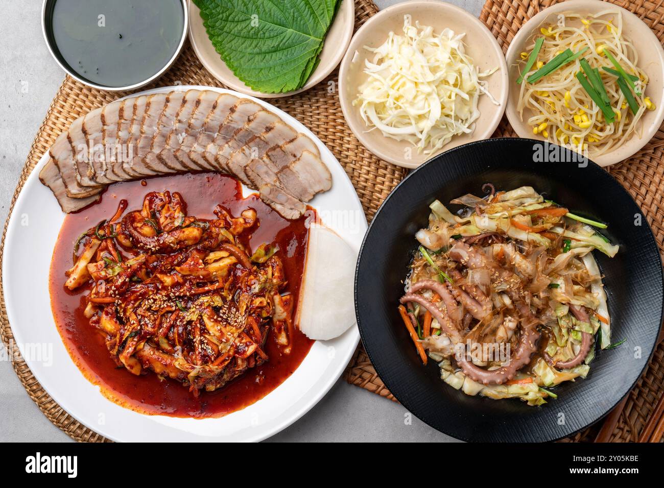 Korean food, octopus, stir-fry, side dishes, bean sprouts, soy sauce ...