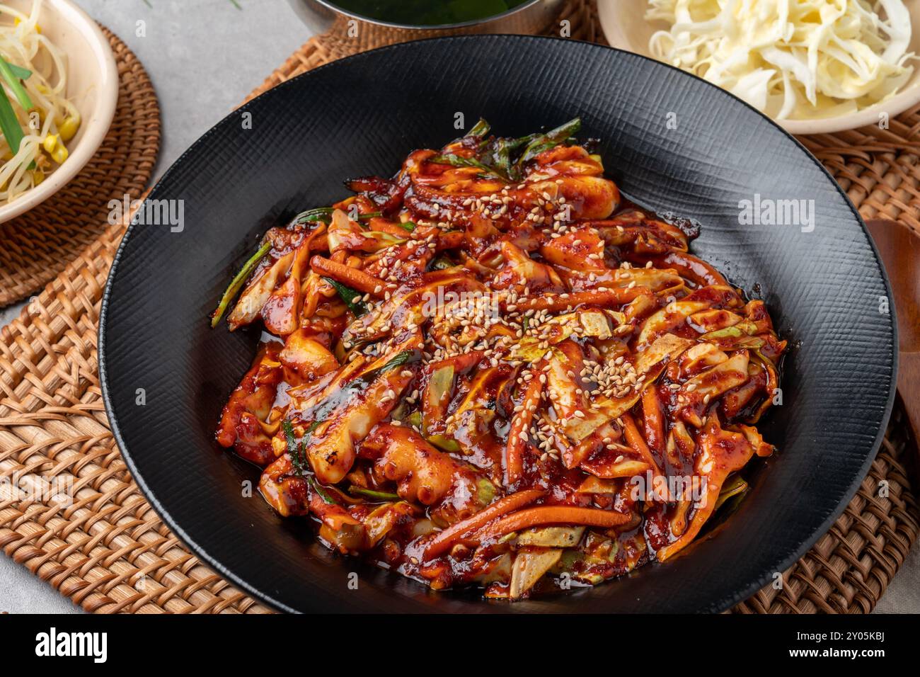 Korean food, octopus, stir-fry, side dishes, bean sprouts, soy sauce ...