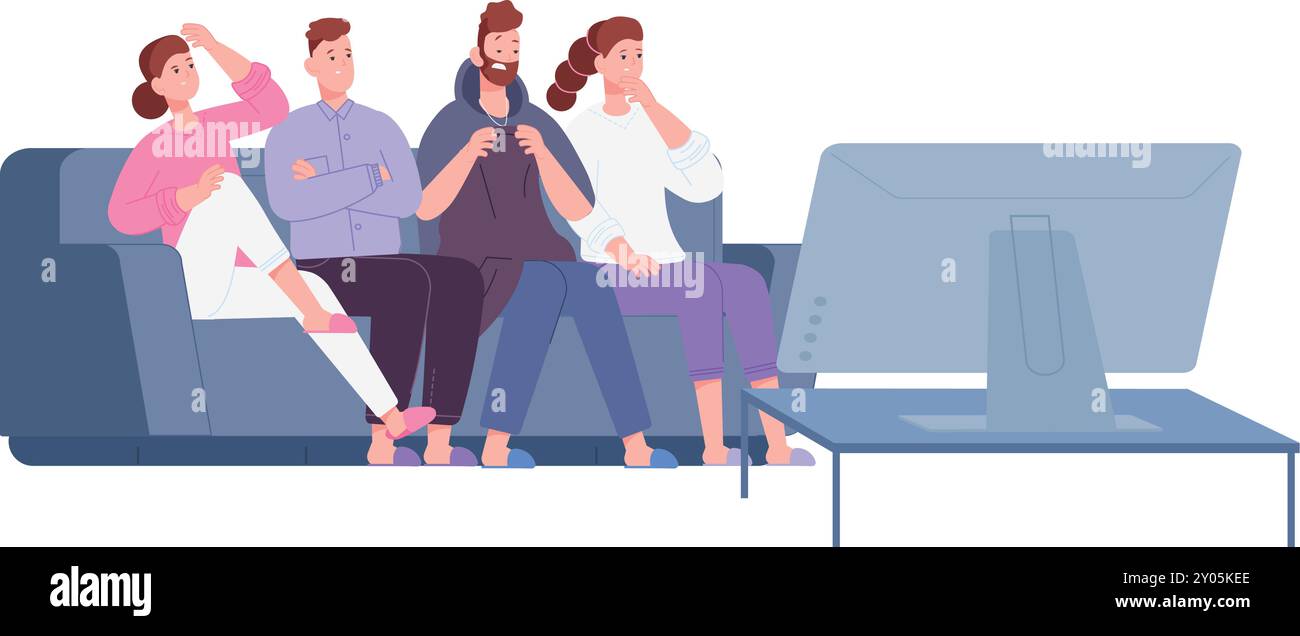 Friends watching tv together. Happy people entertainment isolated on ...