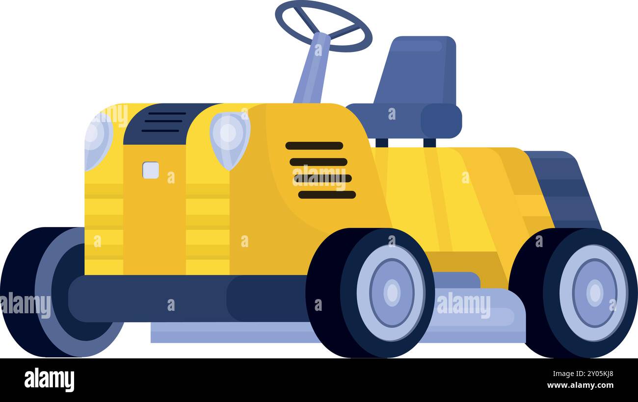 Lawn tractor cartoon icon. Cartoon gardening machine isolated on white ...