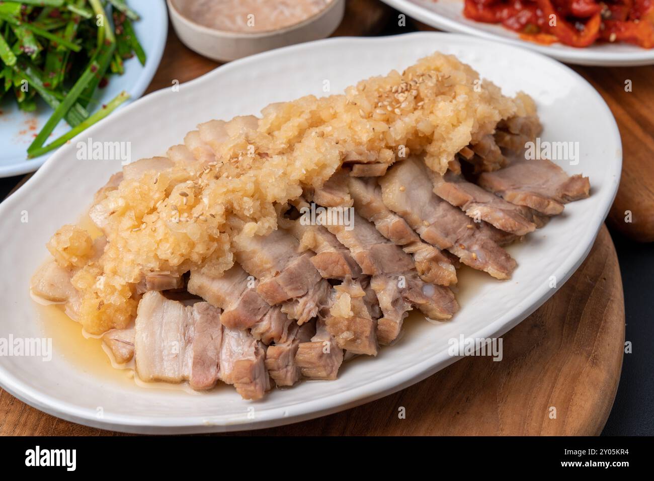 Korean food, bossam, boiled pork, pig feet, steamed pork feet, side ...