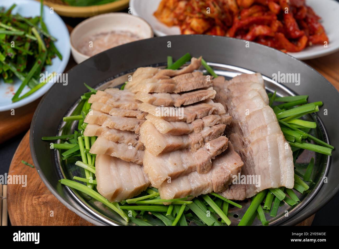 Korean food, bossam, boiled pork, pig feet, steamed pork feet, side ...