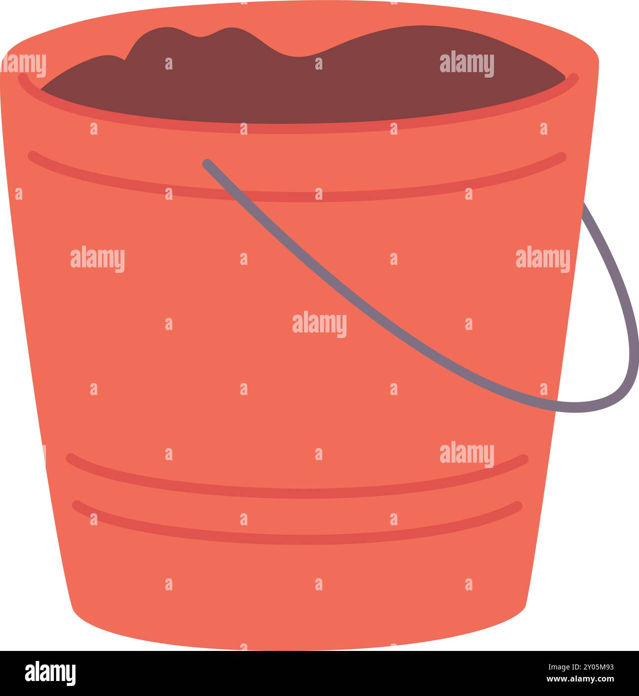 Red bucket full of soil. Agricultural farming equipment isolated on ...