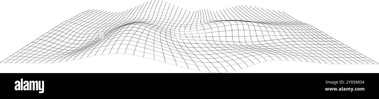 Black line wireframe grid. Topography landscape with wave isolated on white background Stock ...