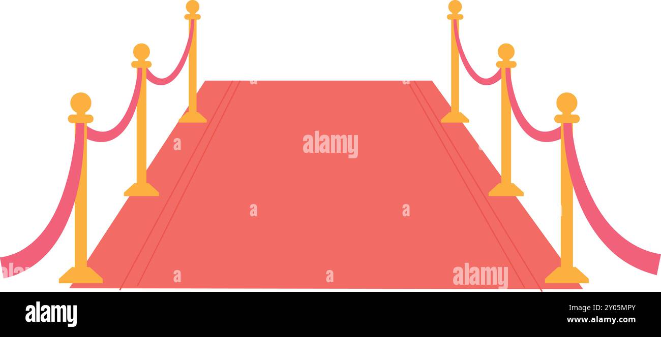 Red carpet entrance with vip rope barriers isolated on white background ...