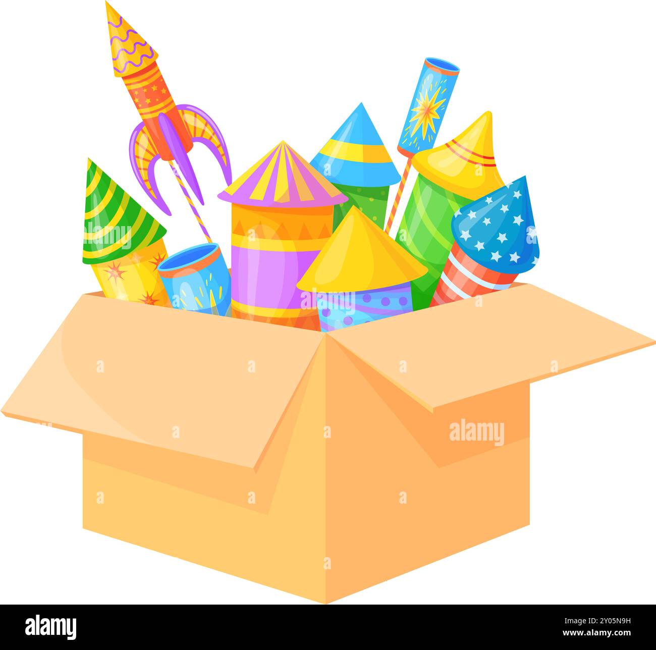 Fire crackers in cardboard box. Cartoon fireworks icon isolated on ...