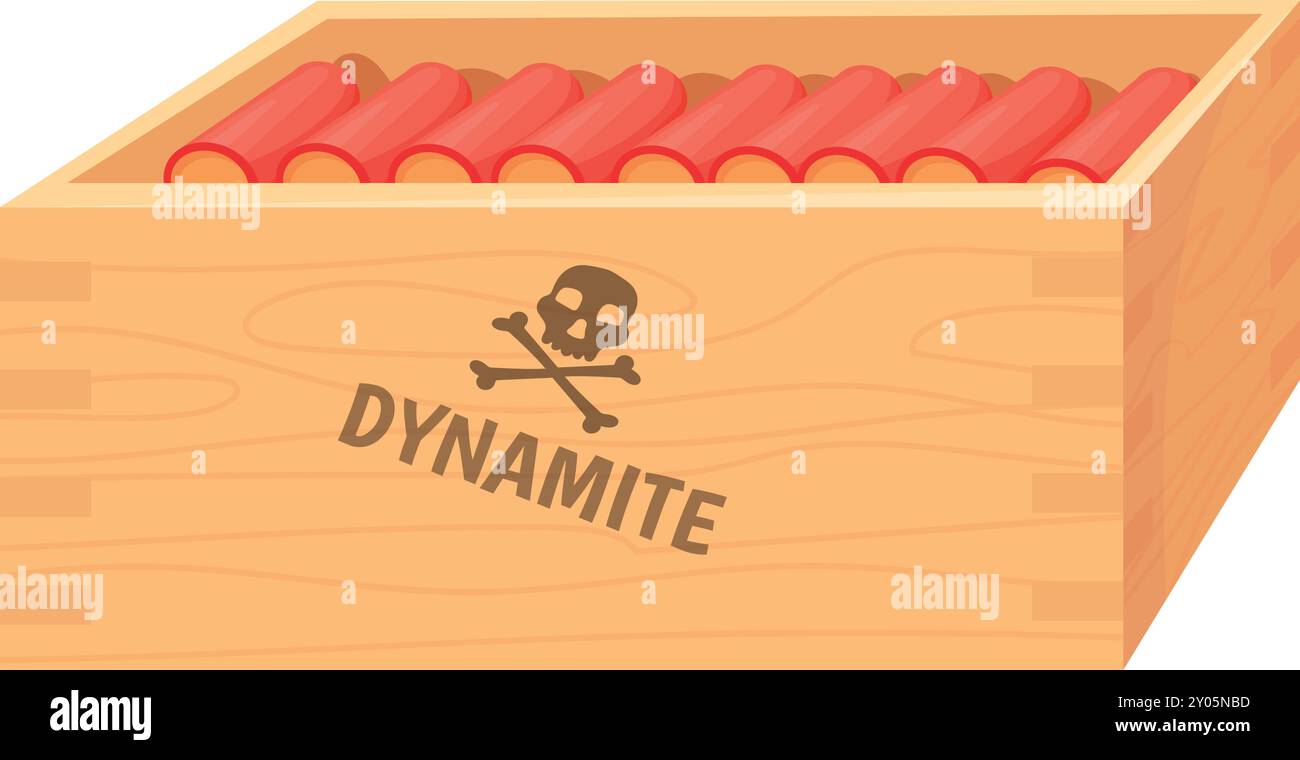 Wooden box with red dynamite. Mining explosive cartoon icon isolated on ...