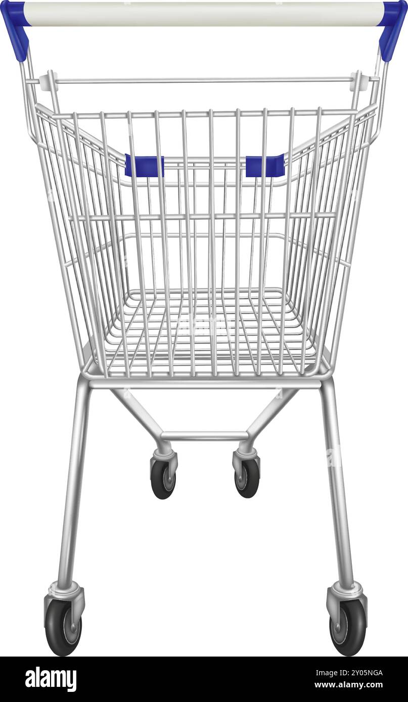 Supermarket trolley realistic mockup. Shopping cart back view isolated ...
