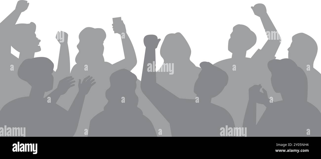 Shouting people silhouettes. Crowd on event. Gathering audience ...