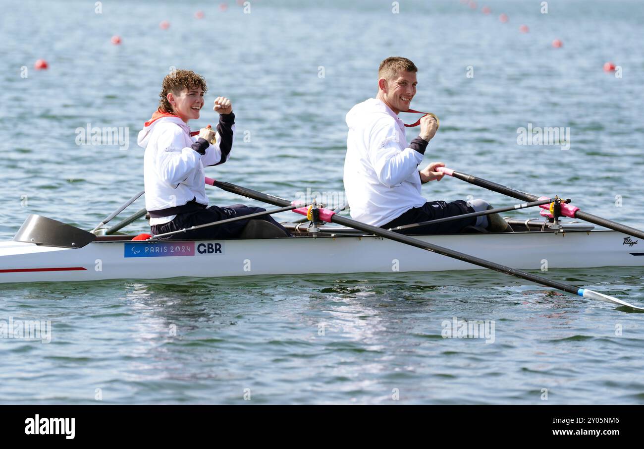 Great Britain's Lauren Rowles (left) and Gregg Stevenson celebrate with ...