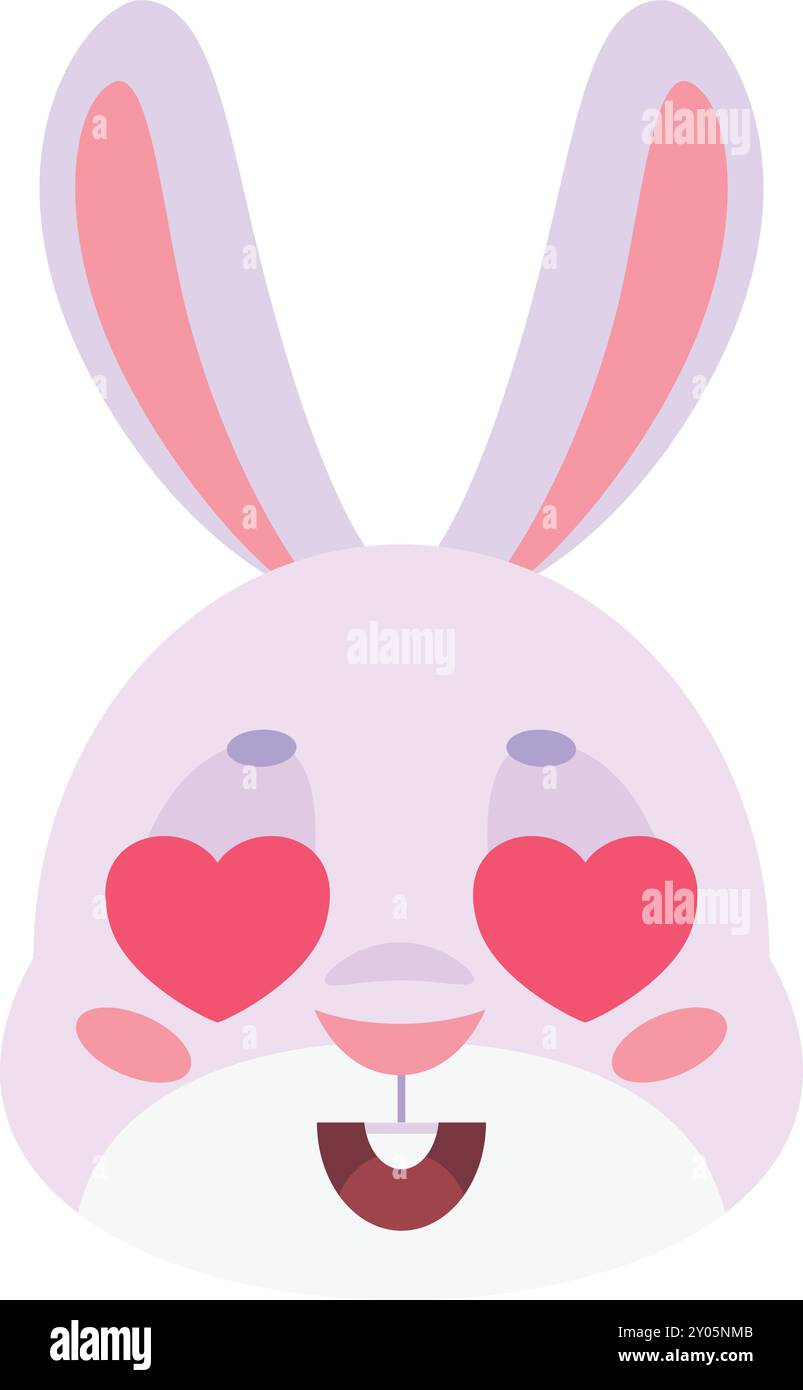 Rabbit with heart eyes. Cute cartoon animal emoji isolated on white ...
