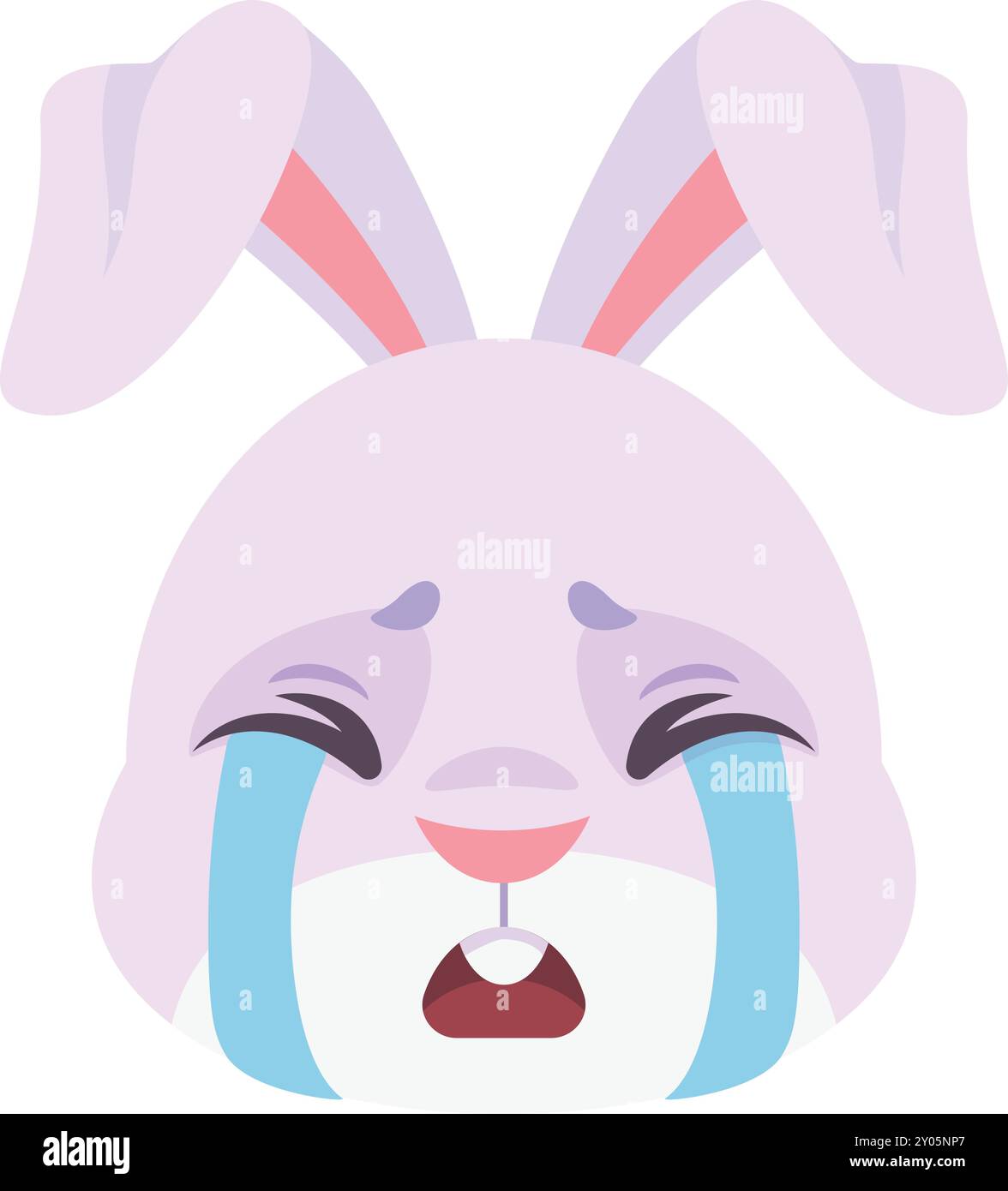 Crying bunny emoji. Cute cartoon rabbit tears isolated on white ...