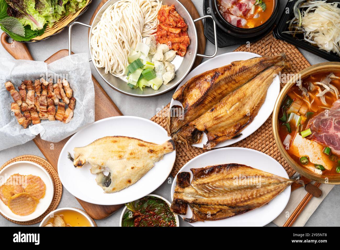Samchi, fish, grilled, side dish, kimchi, perilla leaf, seasoned, beef ...