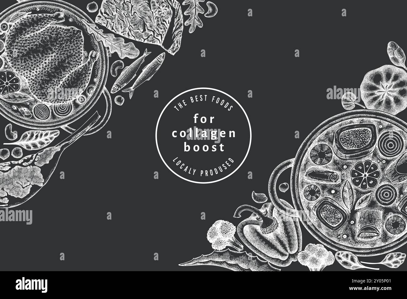 Collagen Diet Chalk Board Design Template. Vector Hand Drawn Healthy ...