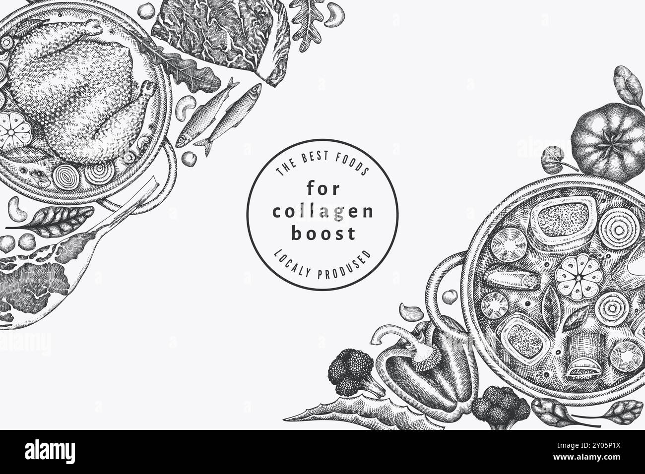 Collagen Diet Design Template. Vector Hand Drawn Healthy Food Banner ...