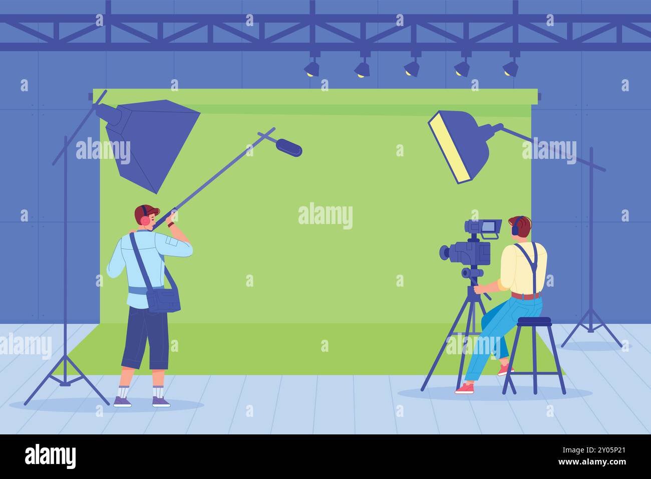 Video recording on green screen template. Professional operators and ...