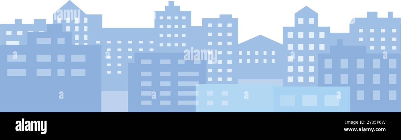 Blue cityscape with urban buildings silhouettes. Downtown landscape ...