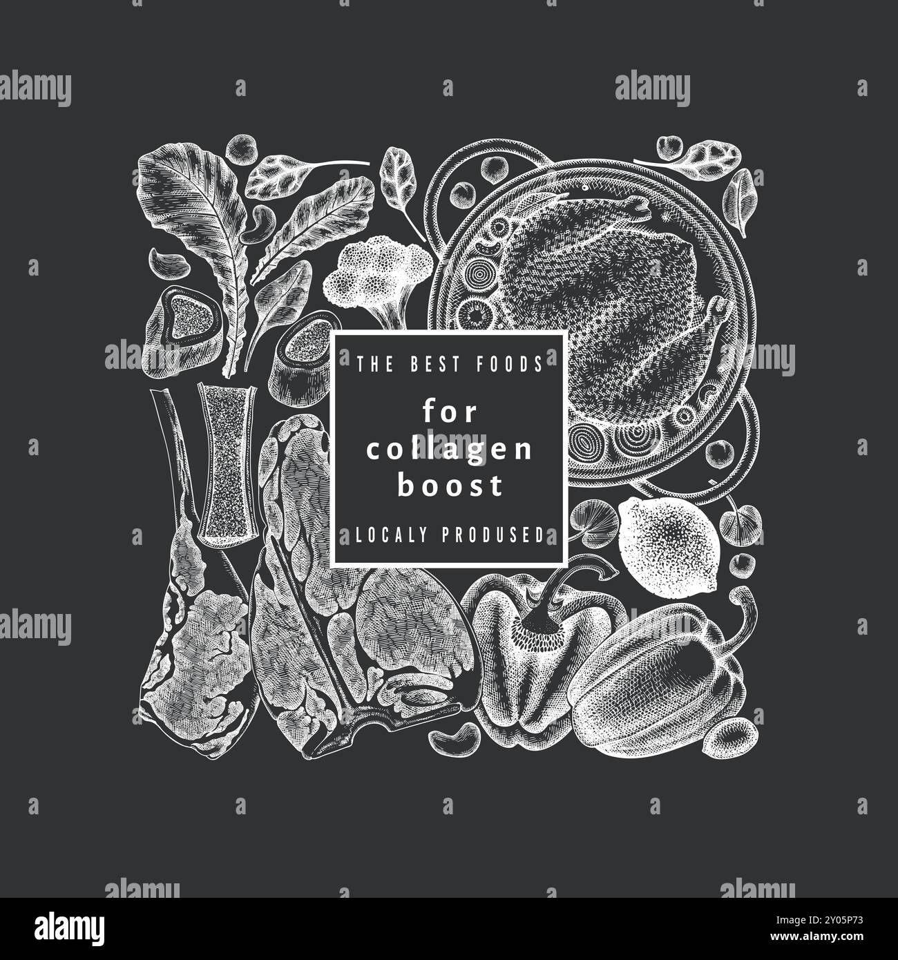 Collagen Diet Chalk Board Design Template. Vector Hand Drawn Healthy ...
