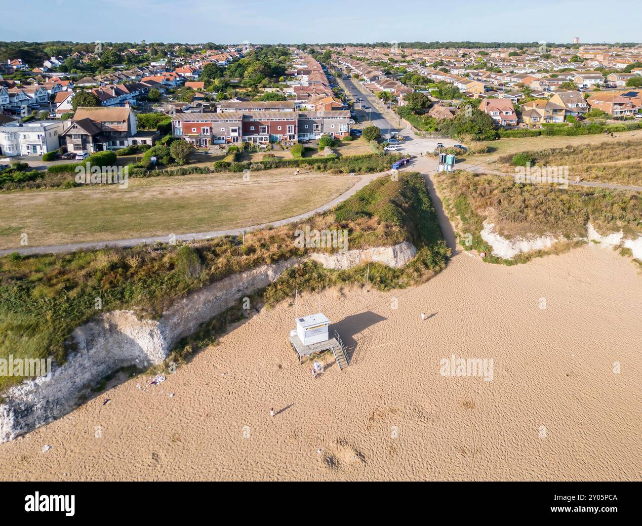 aerial view of the beach and the white cliffs at botany bay on the kent ...