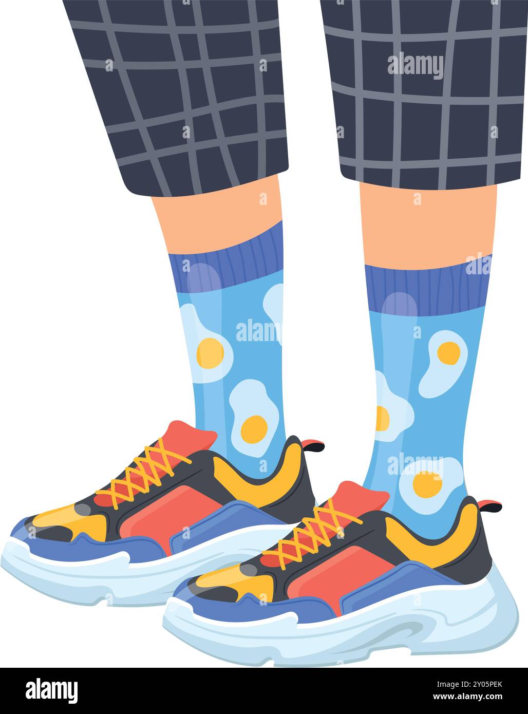Stylish legs in sneakers and funny socks. Cartoon shoes isolated on ...