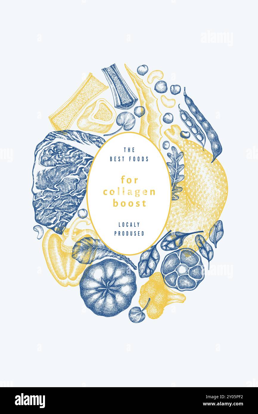Collagen Diet Design Template. Vector Hand Drawn Healthy Food Banner ...