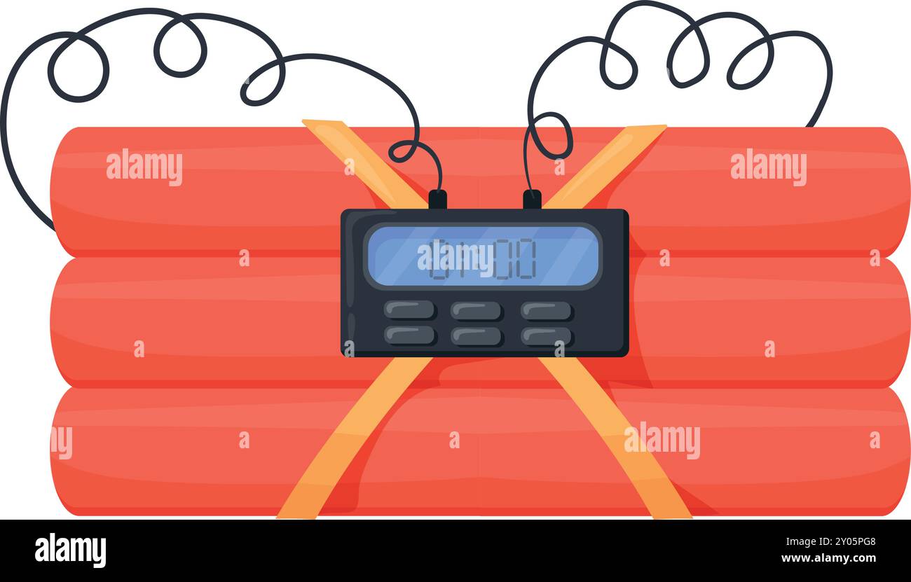 Bomb cartoon icon. Electronic detonator on red dynamite isolated on ...