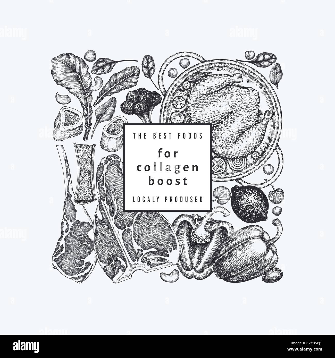 Collagen Diet Design Template. Vector Hand Drawn Healthy Food Banner ...