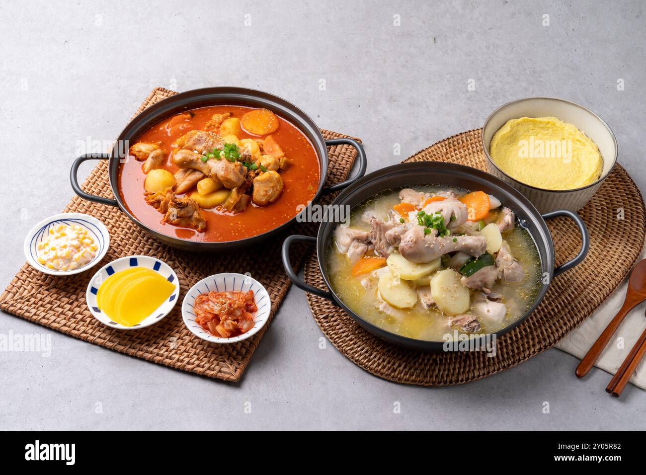 Chicken, spicy fish stew, spicy chicken stew, clear soup, steamed eggs ...