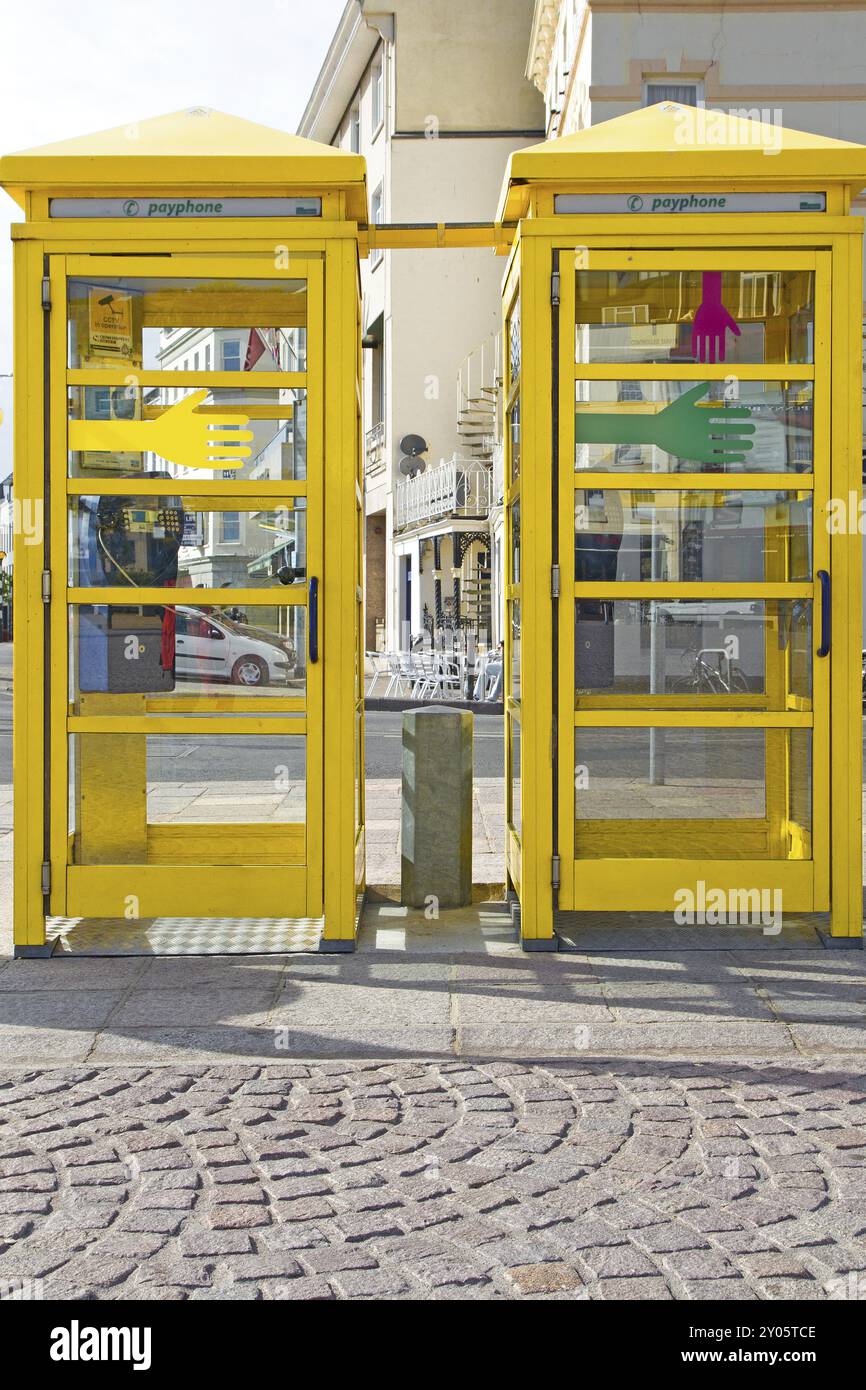 Yellow telephone box on the Channel Island of Jersey (UK Stock Photo ...