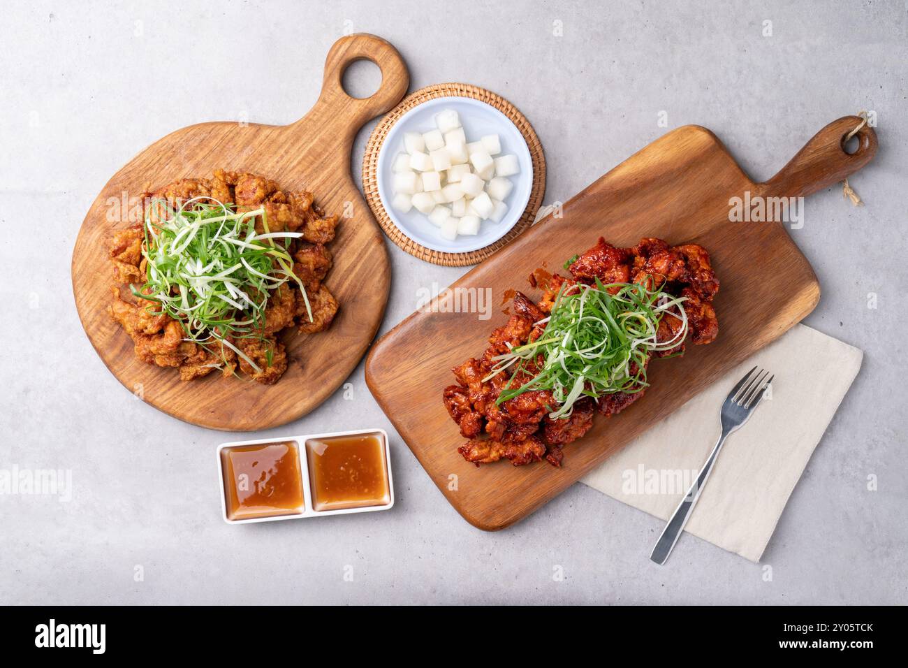 Korean, chicken, fried, chicken, seasoning, spicy, fried, sauce, green ...