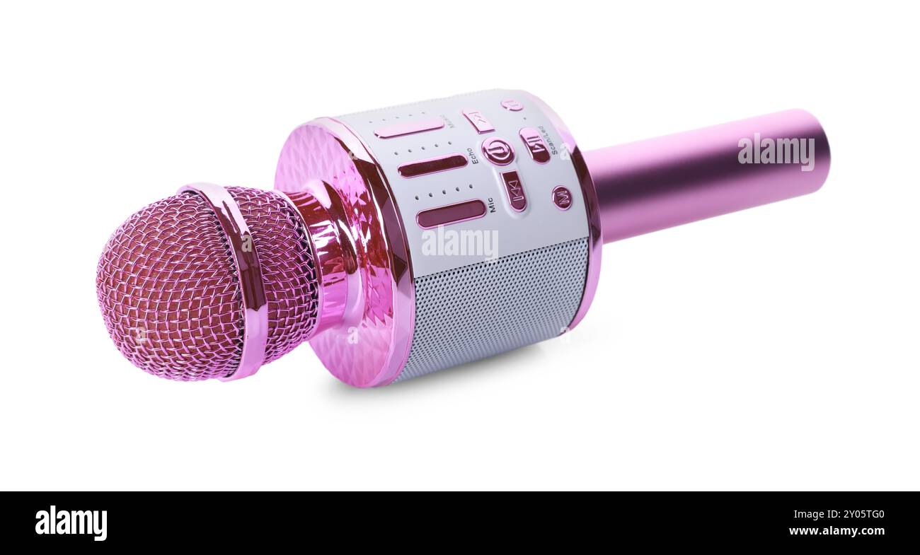 One pink karaoke microphone isolated on white Stock Photo - Alamy