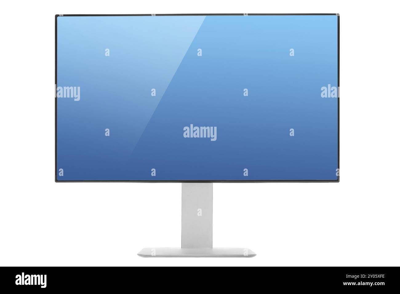 Computer Monitor with blue screen and reflection. Isolated on white ...