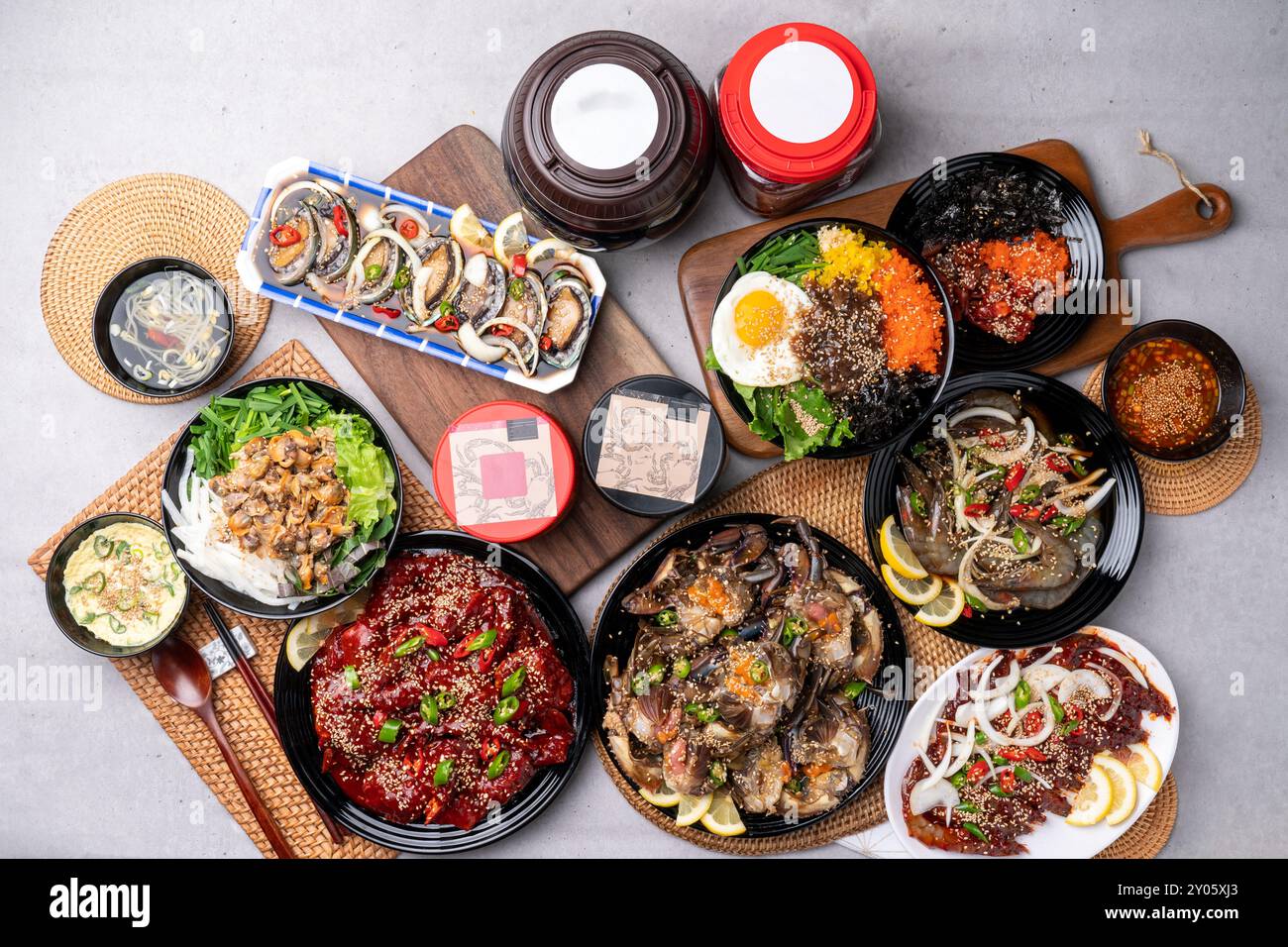 boneless, crab marinated, bibimbap, set menu, Korean food, cockles, soy ...