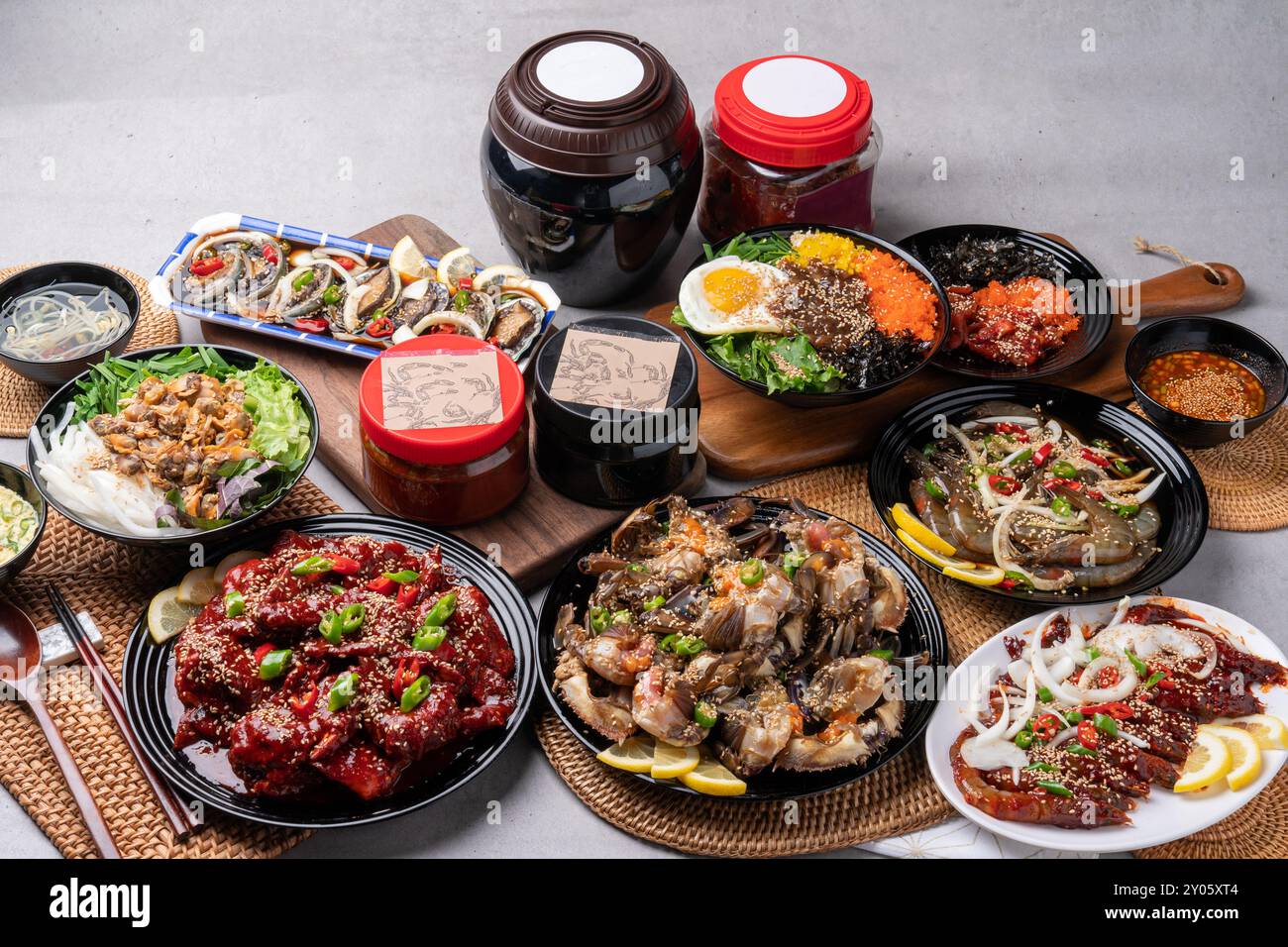 boneless, crab marinated, bibimbap, set menu, Korean food, cockles, soy ...