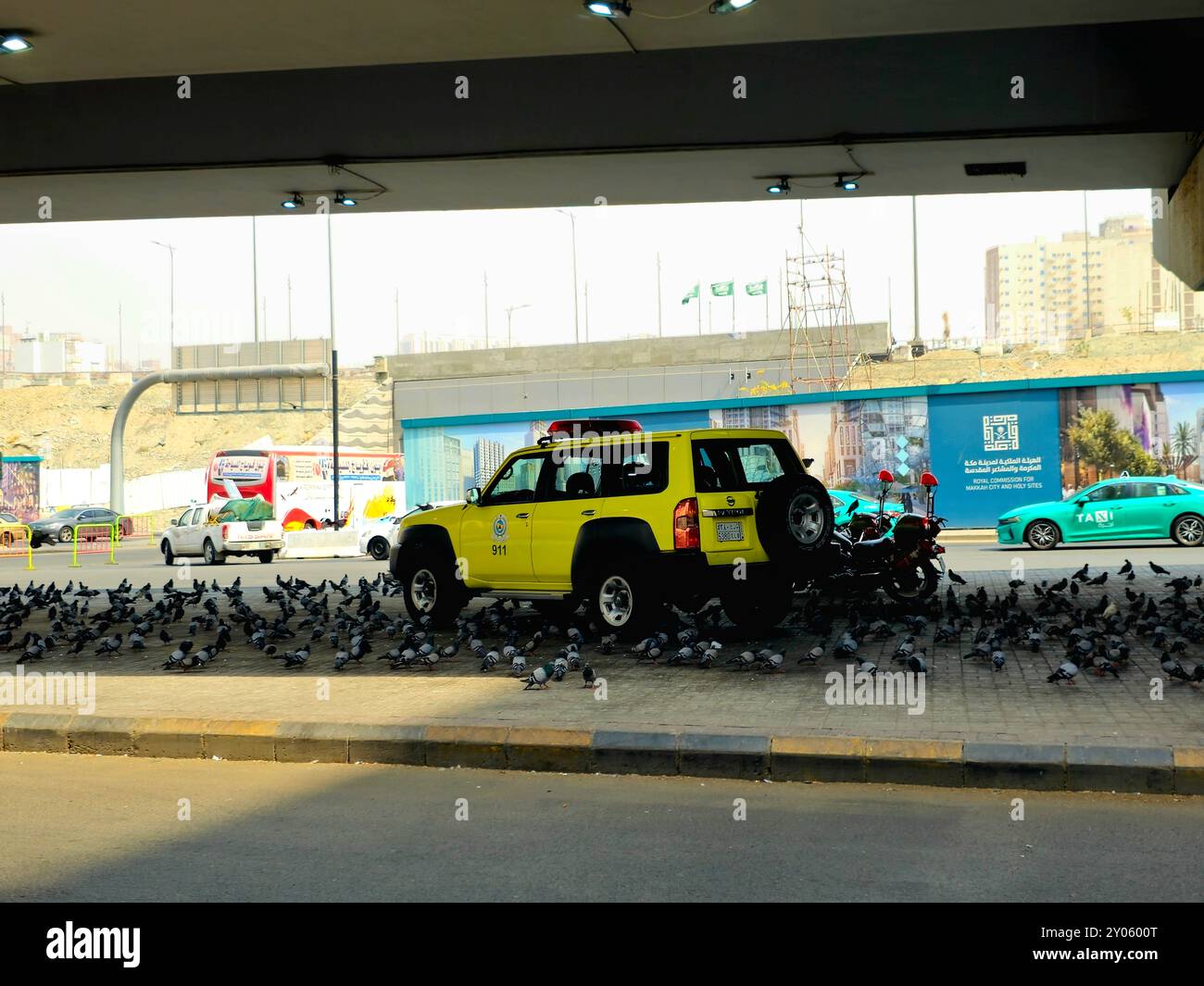 Mecca, Saudi Arabia, June 8 2024: A Nissan Patrol civil defense car ...