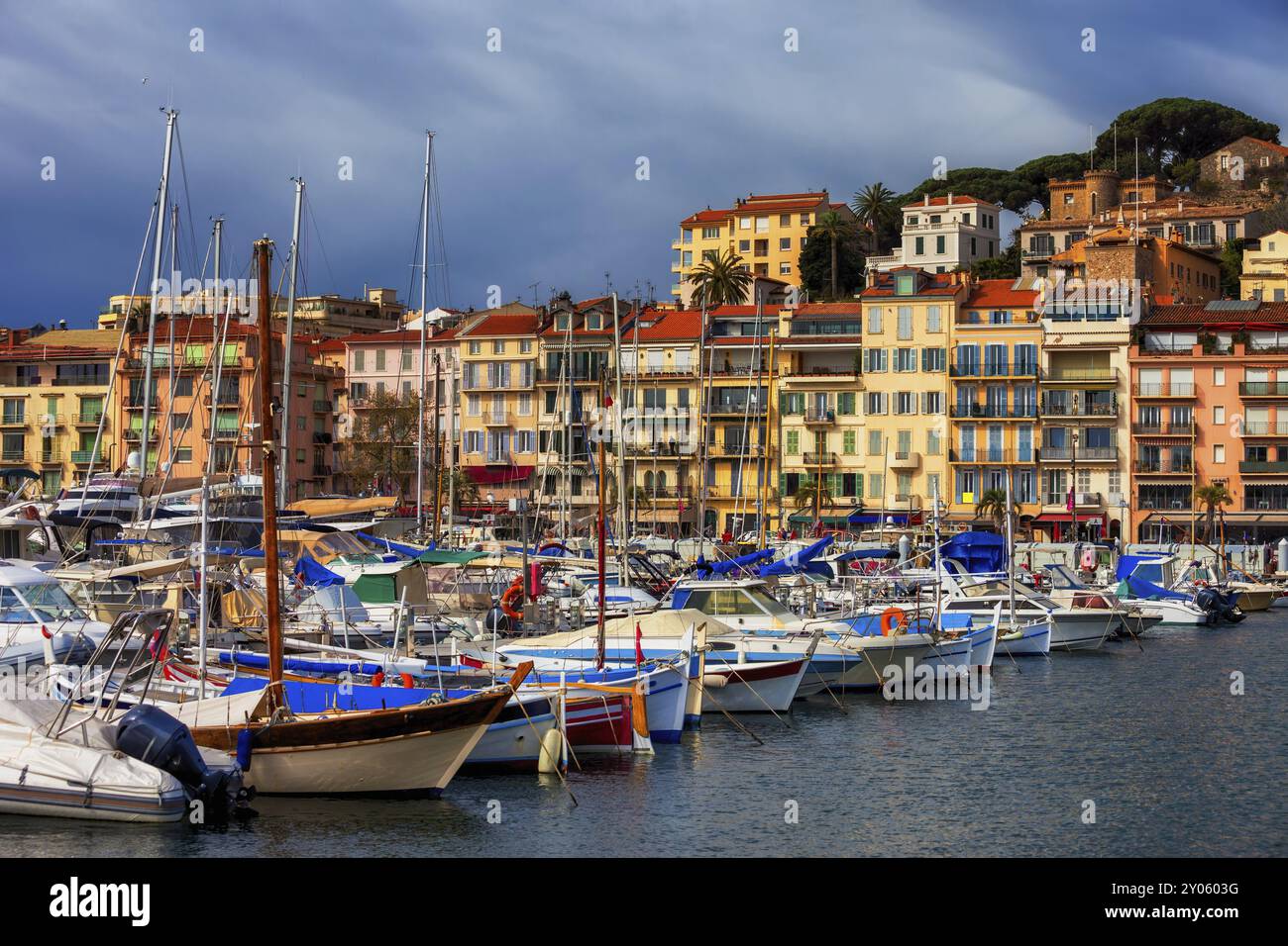 City of Cannes in France, view from Le Vieux Port to Le Suquet, the Old ...