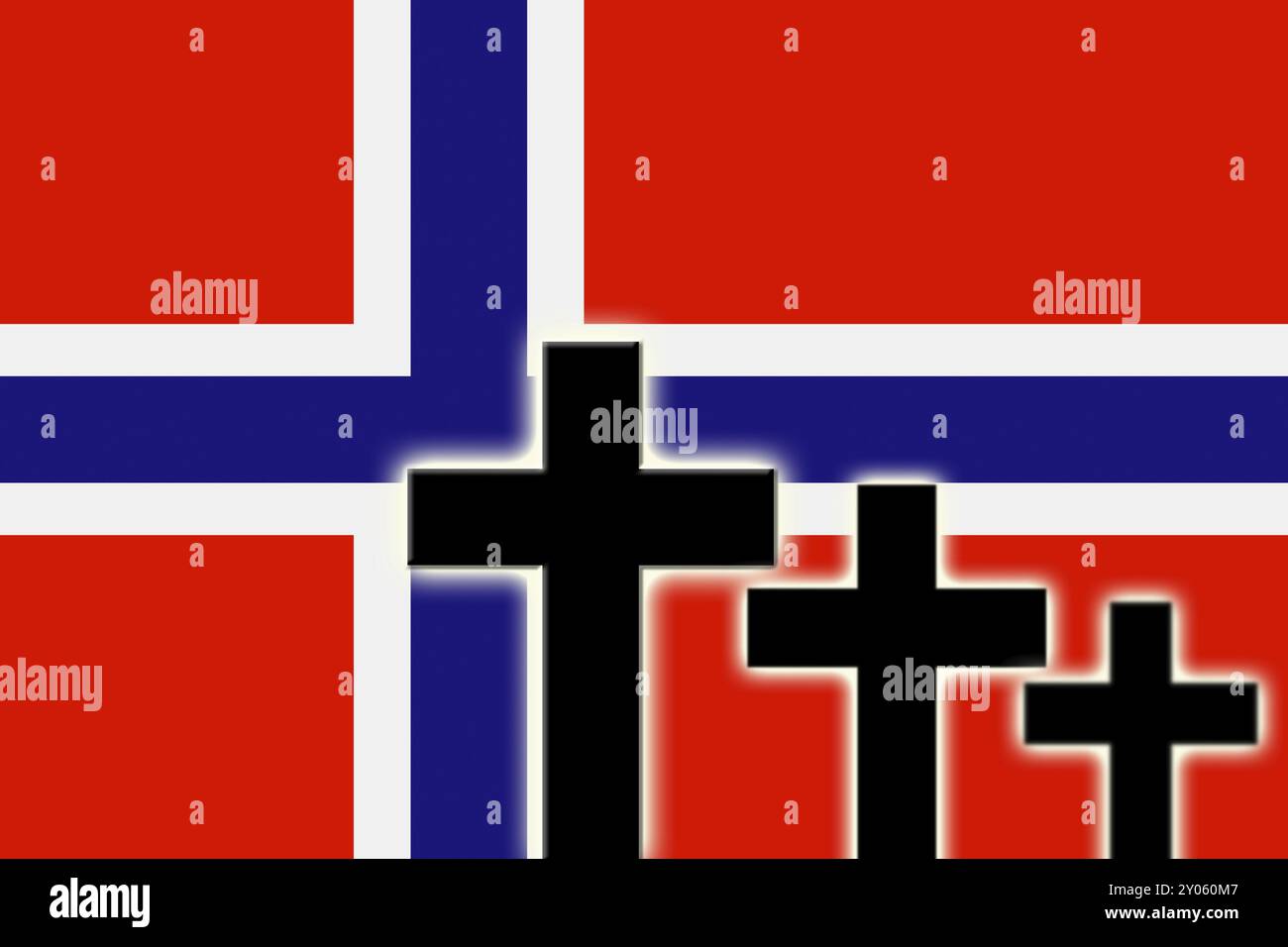 The Norwegian flag and the silhouettes of tombstones crosses Stock ...