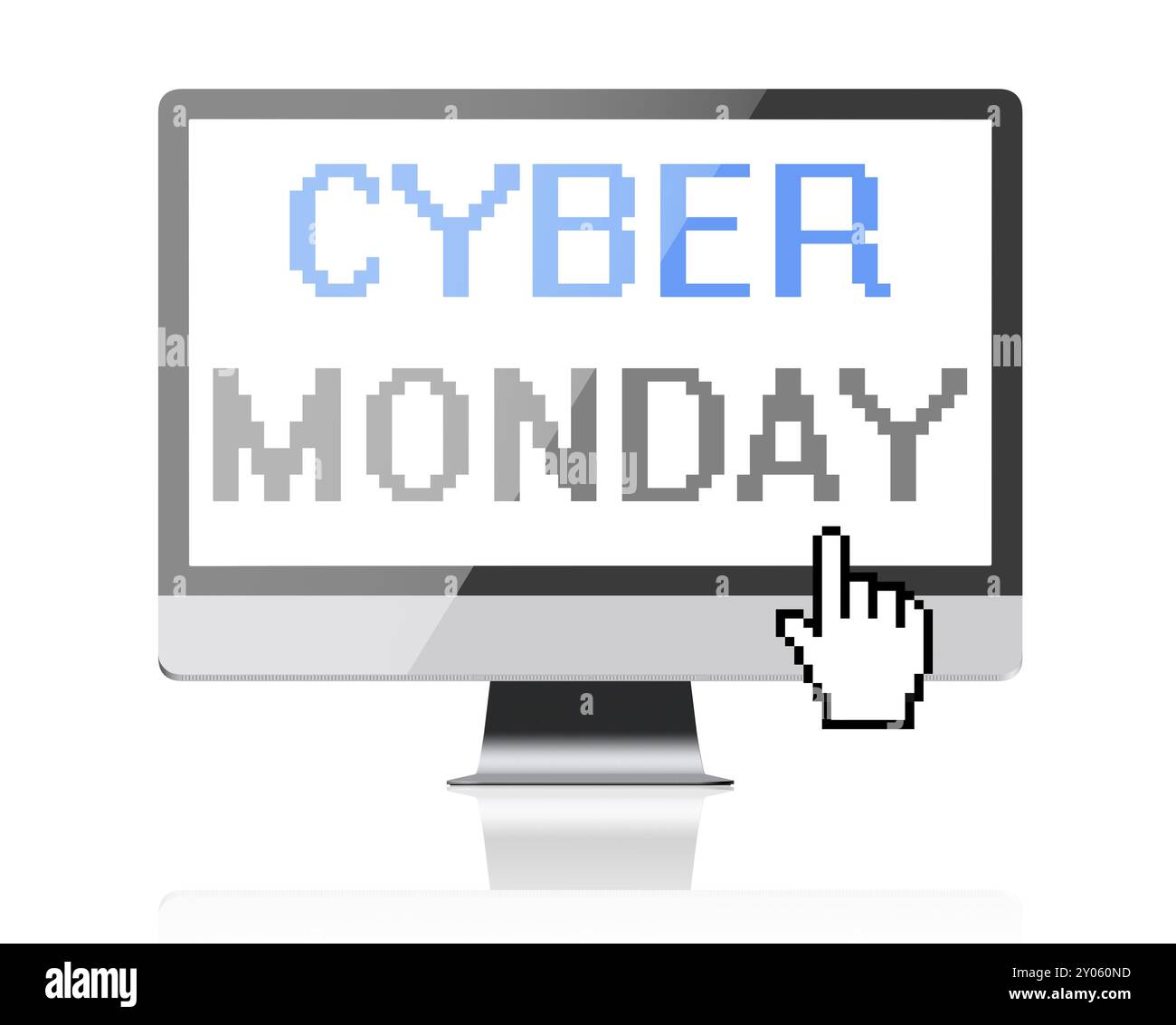 Cyber Monday, pixel text on computer screen, isolated on white ...