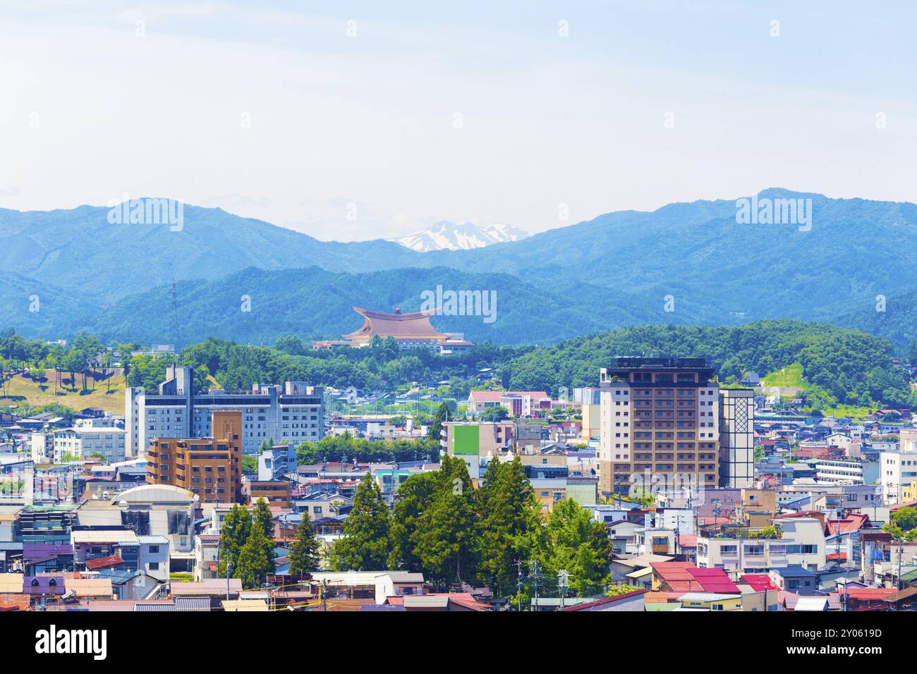Telephoto landscape of Takayama city, Sukyo Mahikari World Headquarters ...