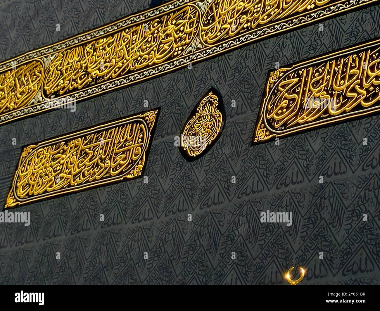The curtains of The Kaaba a stone building at the center of Islam's ...