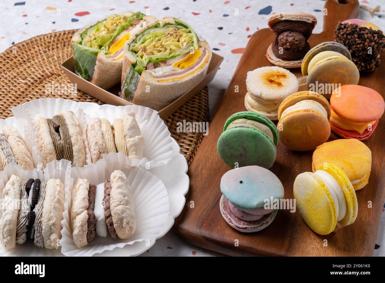 Macaron, cranbrae, pork bar, blueberry, cheese, yogurt, dacquoise ...