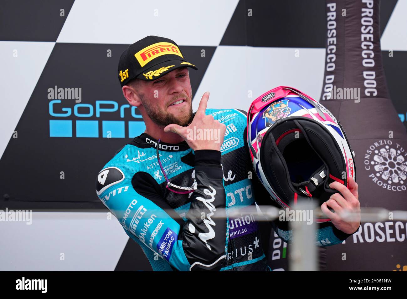 Britain's rider Jake Dixon of the CFMOTO Aspar Team celebrates on the ...