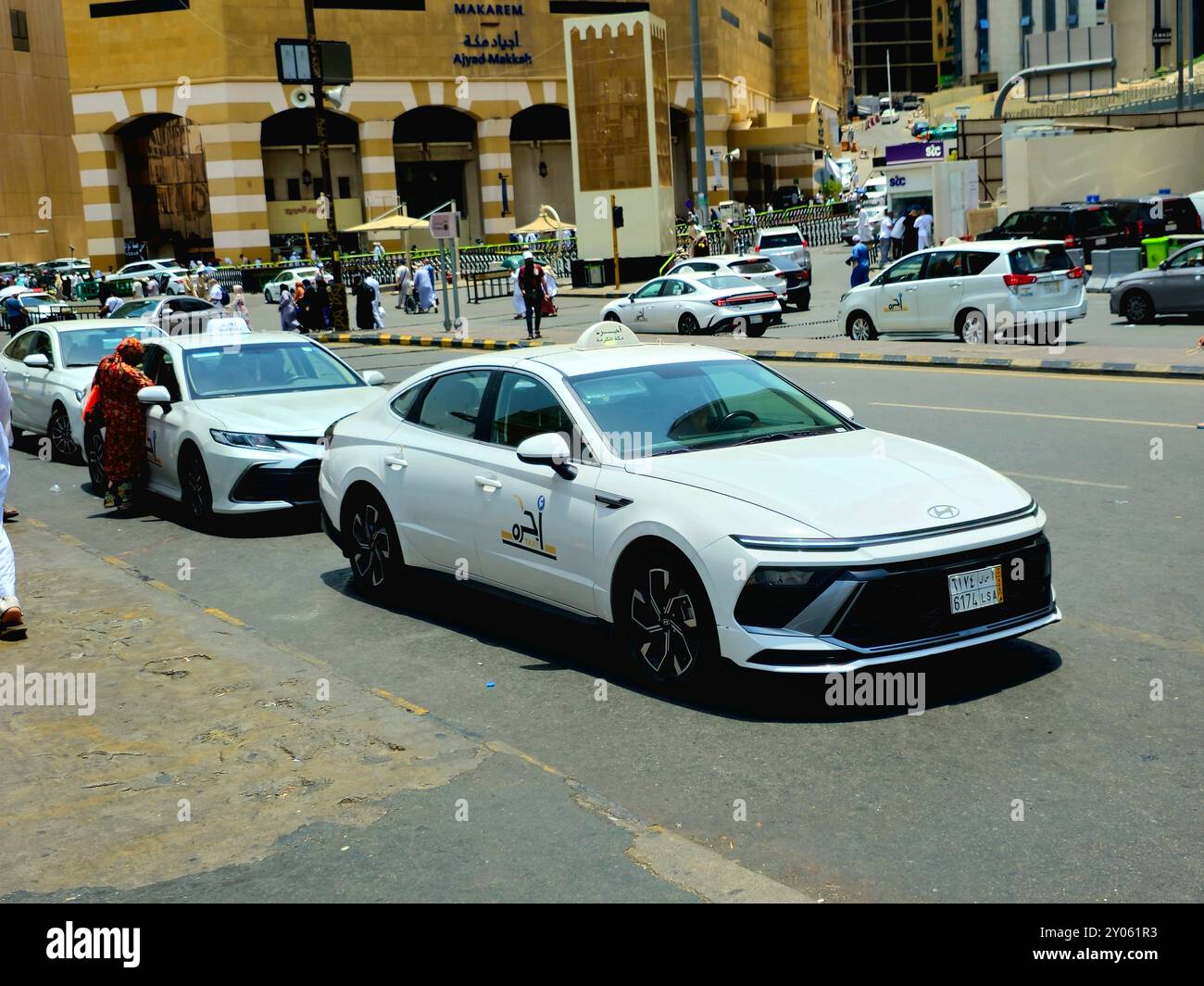 Mecca, Saudi Arabia, June 23 2024: Mecca Makkah Taxi, used to transport Hajj pilgrims inside and ...
